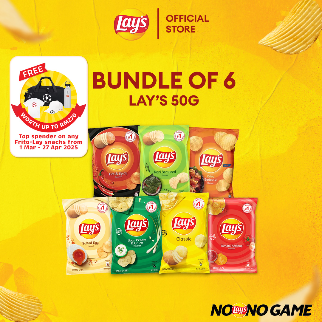 [Bundle of 6] Lay's Potato Chips Mid pack 50g / [Pek 6] Lay's Kerepek ...