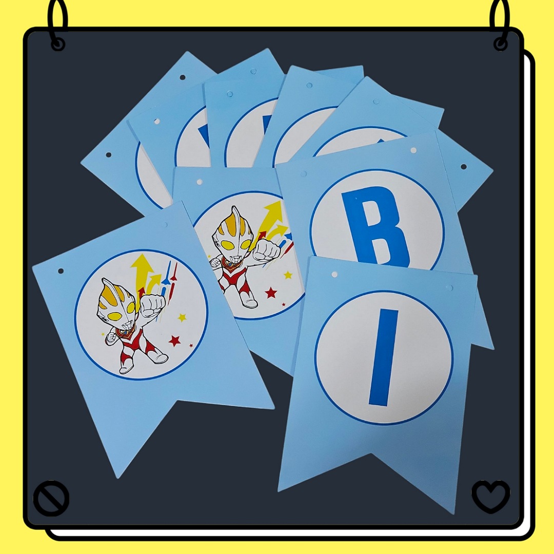 Cartoon Ultraman Happy Birthday Flag Background Decoration Wall Banners ...