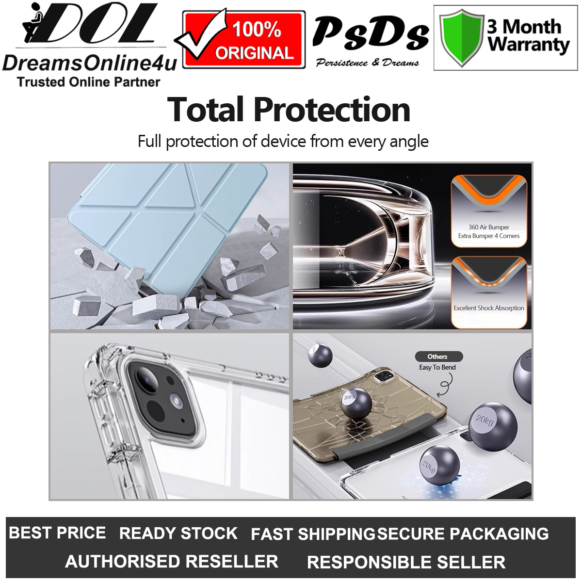 PsDs iPad Mini 4 7.9-inch 2015 3YF Y-Fold Pencil Holder Air Bumper ...