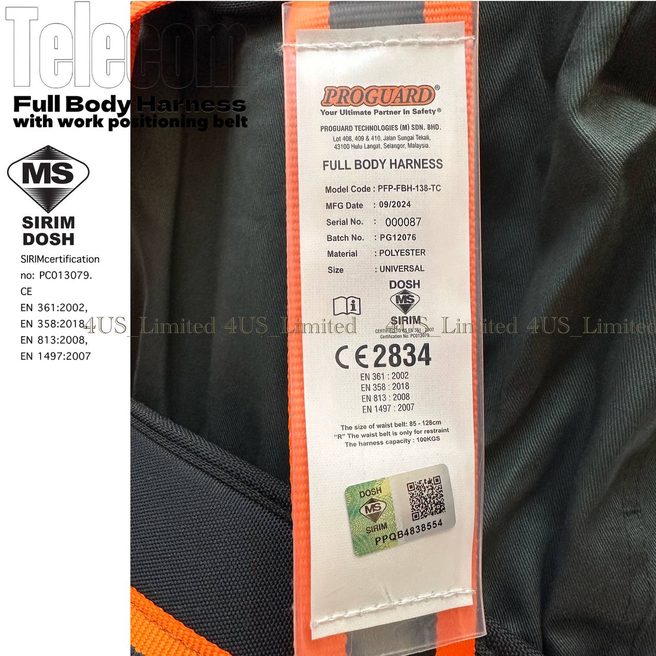 PROGUARD NEW Telecom Full Body Harness | PFP-FBH-138-TC | SIRIM & DOSH ...