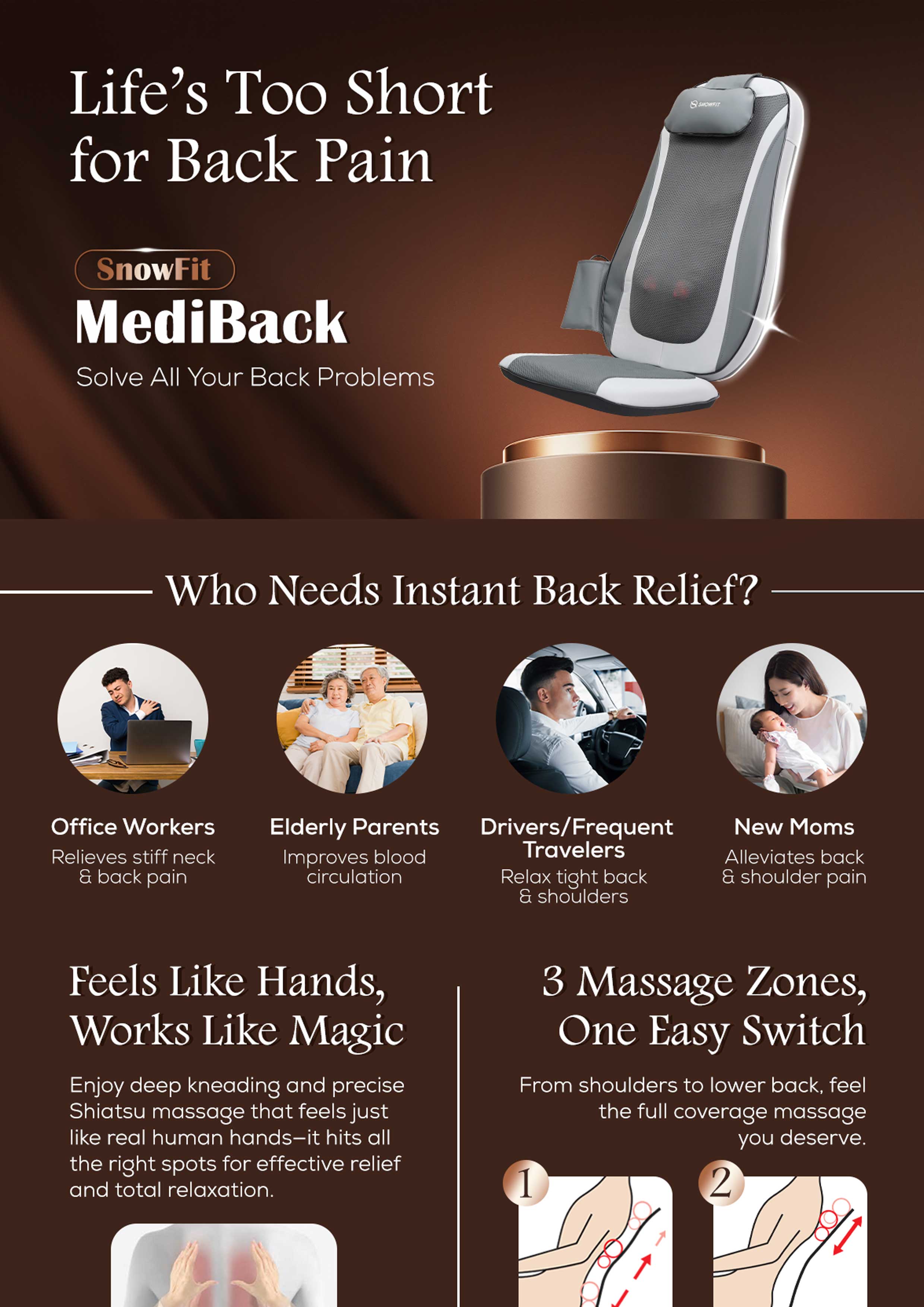 SNOWFIT MediBack Shiatsu Kneading Heating Back Massager | Shopee Malaysia