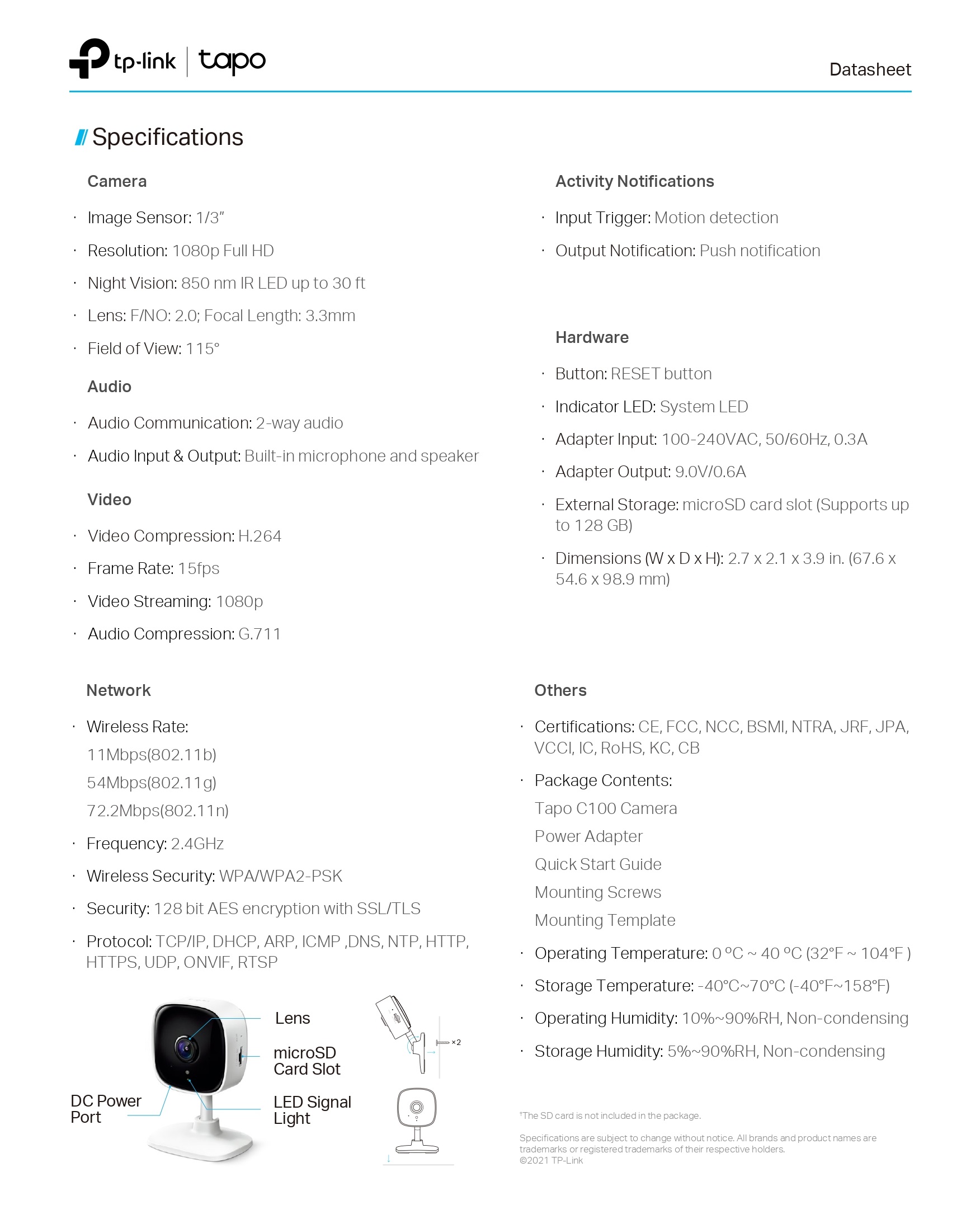 TP-LINK TAPO C100 / TC60 / TAPO C110 / TAPO C120 FULL HD / 2K INDOOR WIFI HOME SECURITY IP ...