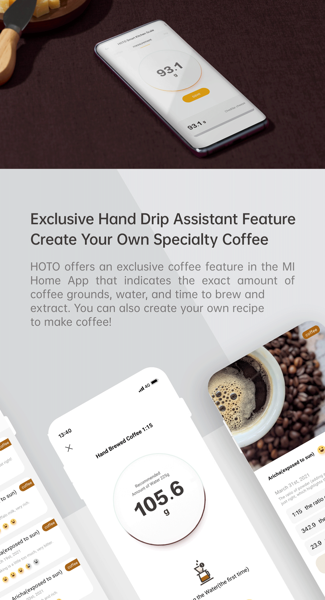 HOTO Smart Digital Kitchenware Scale with High Precise Measuring Sensor ...