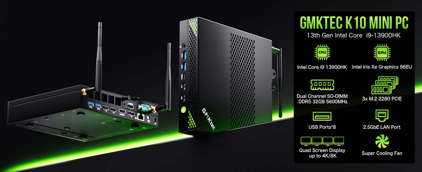 GMKtec K10 MINI PC Intel i9 13900HK DDR5 5200MT/s M.2 2280*3 Windows ...