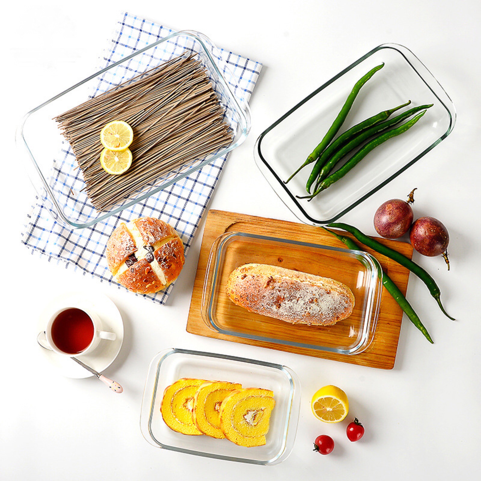 1L/1.6L/2.2L/3L Rectangular Glass Baking Tray Oven Bakenware Microwave ...