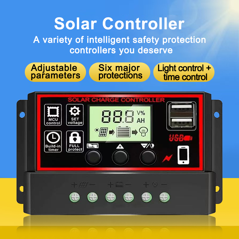PMW Solar Charge Controller 30A Solar Panel Controller LCD Display Dual ...