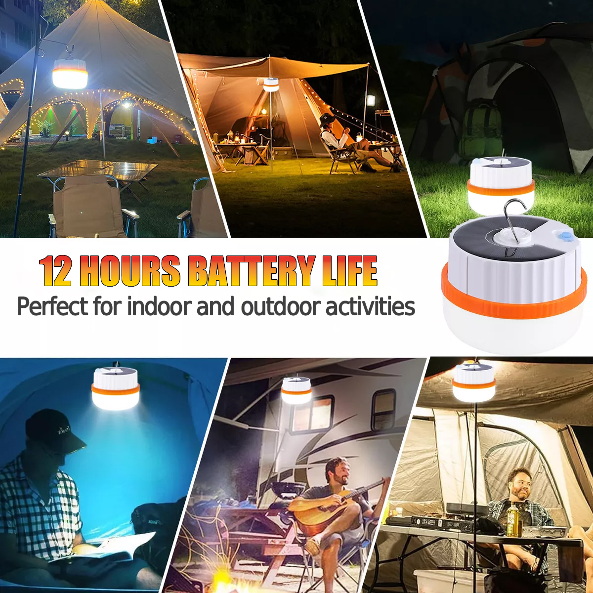 Waterproof LED Camping Light Rechargeable 800W 4 Modes Solar Powered ...