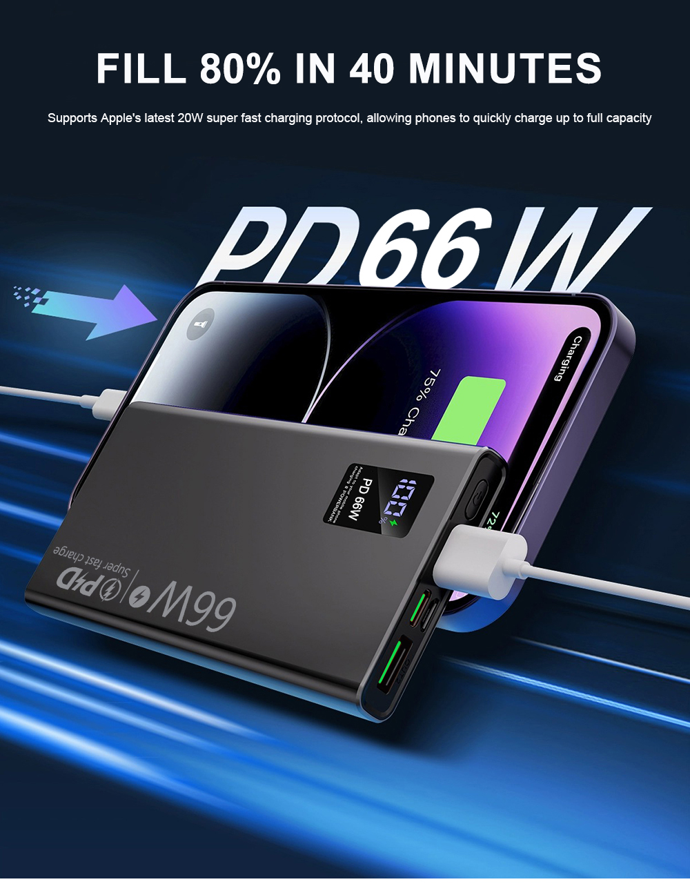 V380 PRO Power Bank PD Fast Charging All USB Output Ports Digital Display For Phone (12000mAh ...
