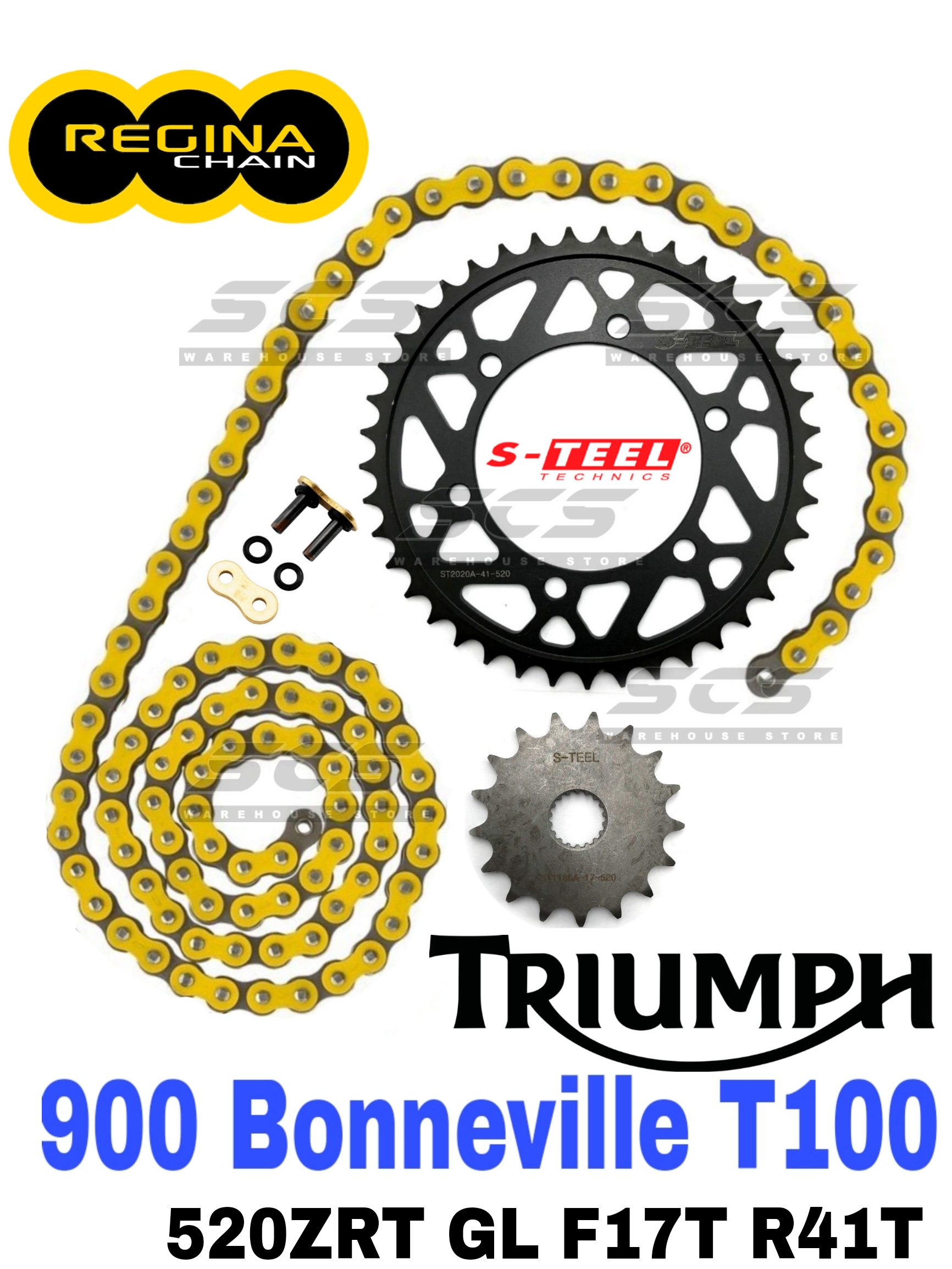 REGINA Sprocket Set TRIUMPH 900 Bonneville T100 Black 520 ZRT Ring Gold ...