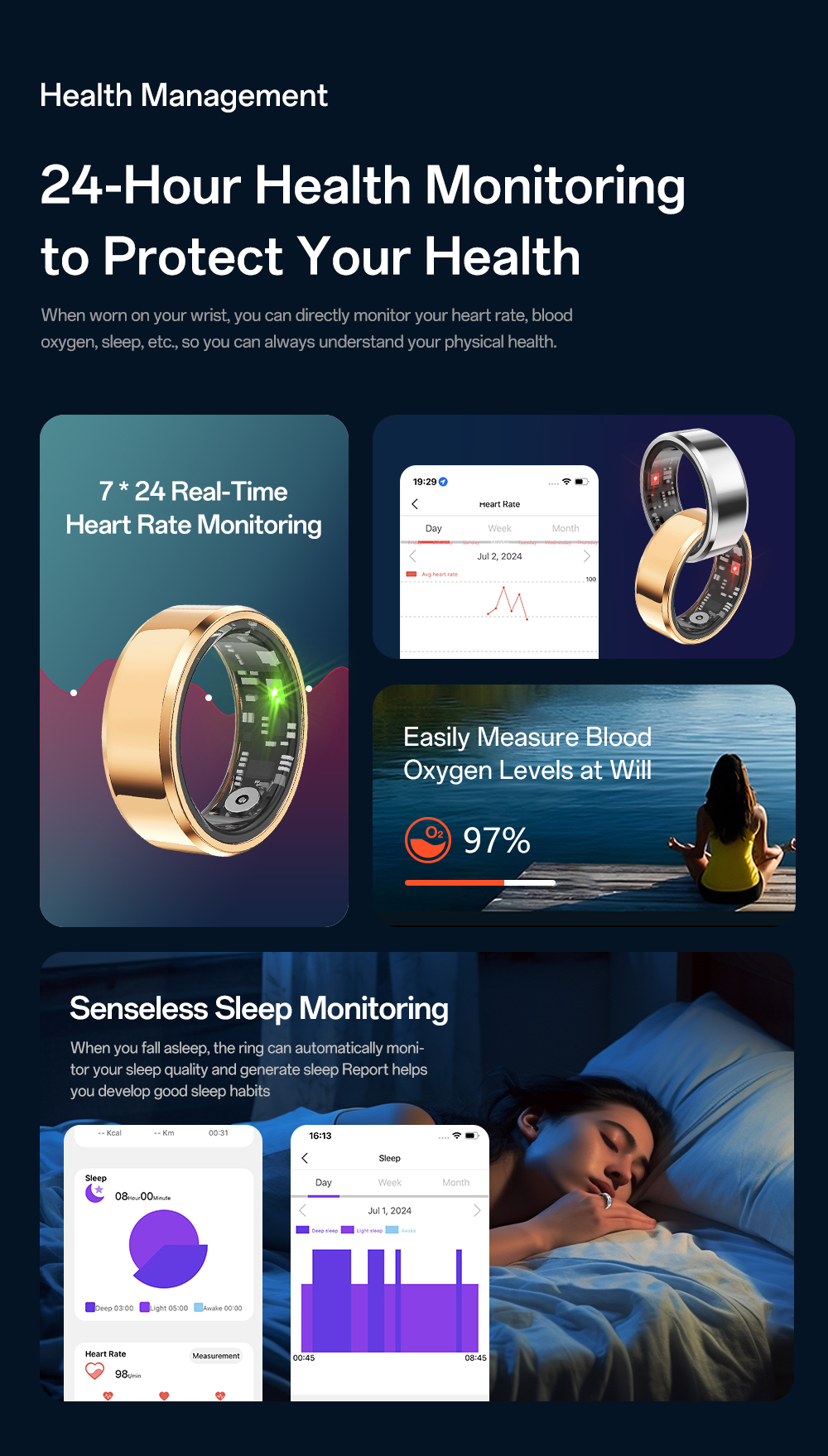 Hello x Aolon Gen3 Smart Ring neutral Waterproof Swimming Fitness Heart ...