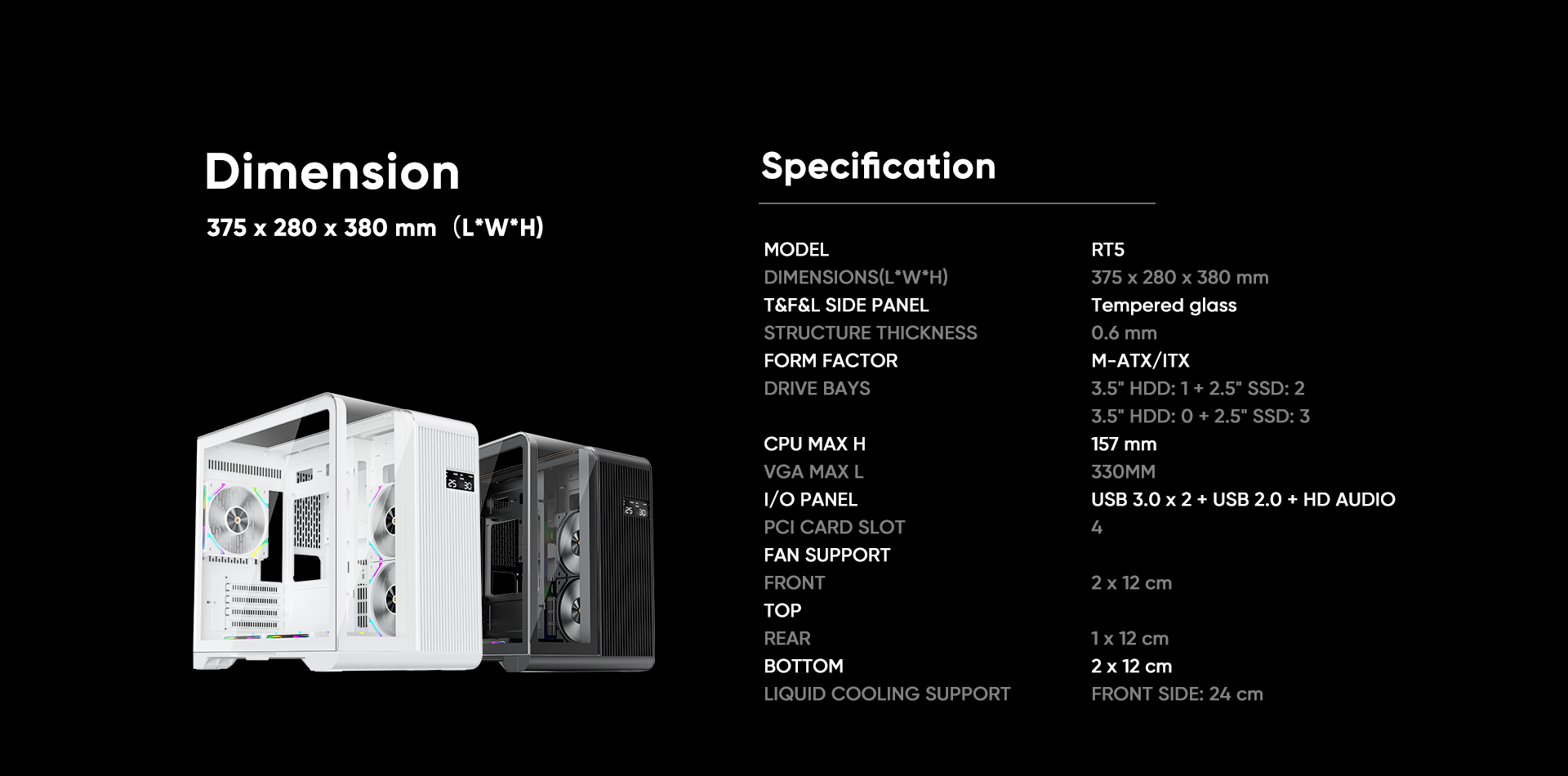 1stPlayer RT5 U-shaped Tempered Glass Micro-ATX Case with LED Display ...