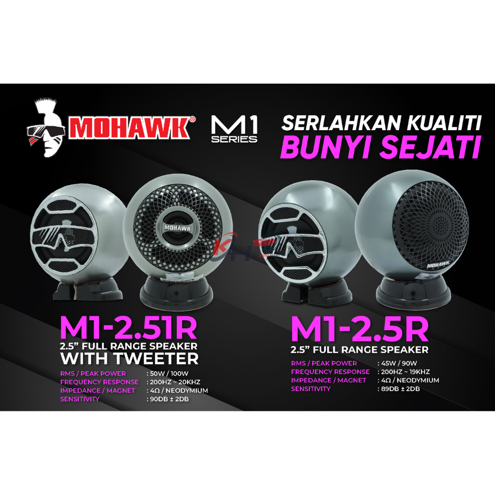 MOHAWK 2"/2.5'' 3-Ways Round Full Range Speaker With Bass M1-2 SILVER SERIES Car Audio Dashboard ...