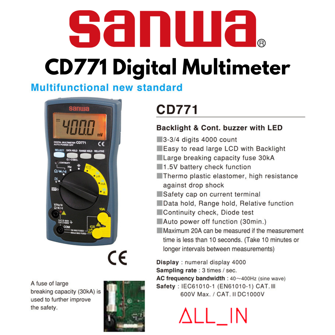 Sanwa CD771 Digital Multimeter with Backlight & Continuity Buzzer with ...