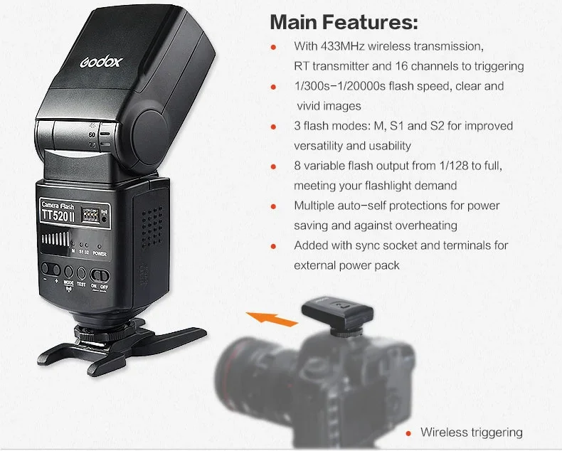 🔥Godox TT520II Camera Flash Speedlight With 433MHz Wireless Signal ...