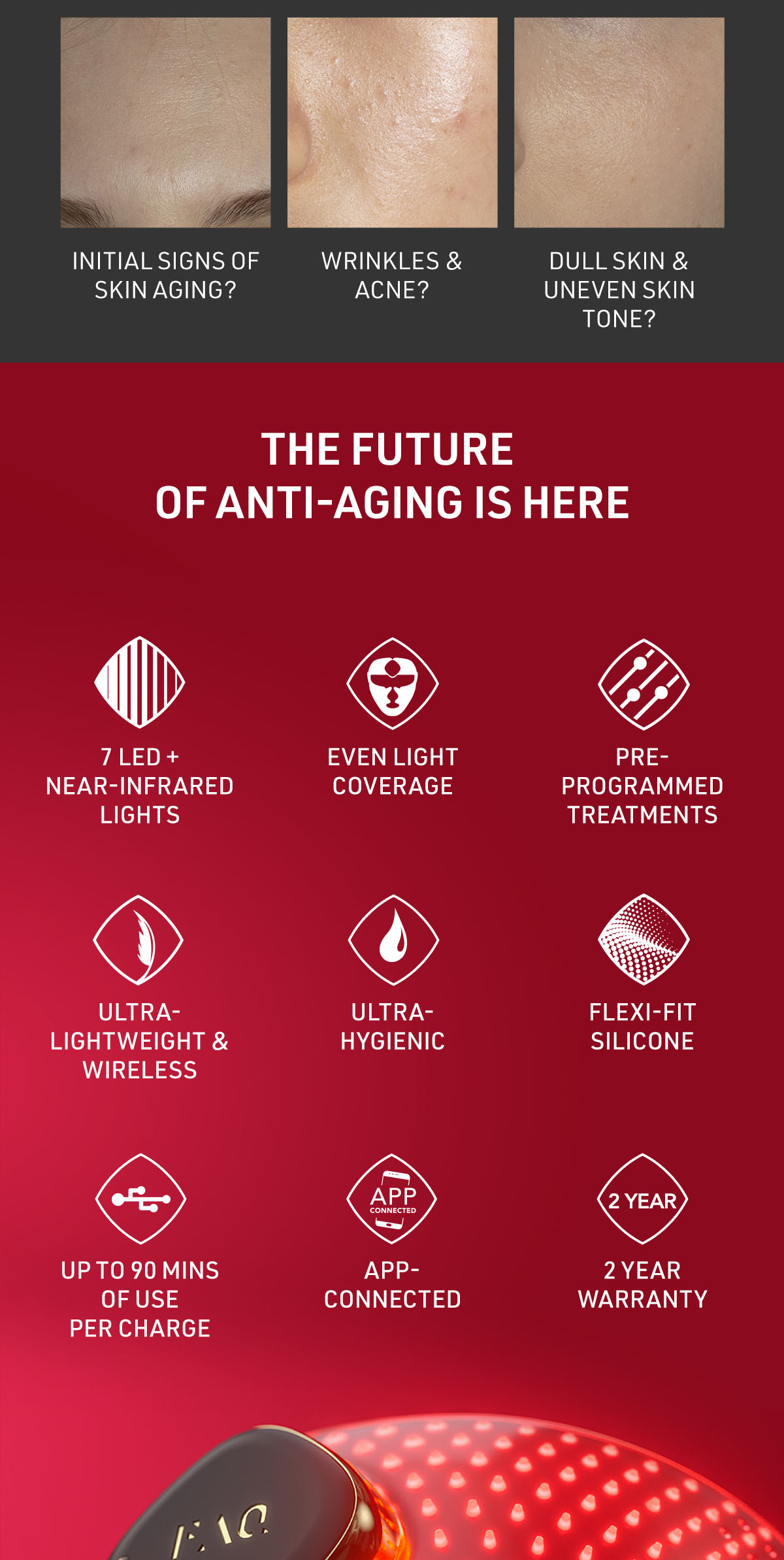 FOREO FAQ 202 Smart Anti Aging NIR + 7 LED Face Light Therapy Mask ...