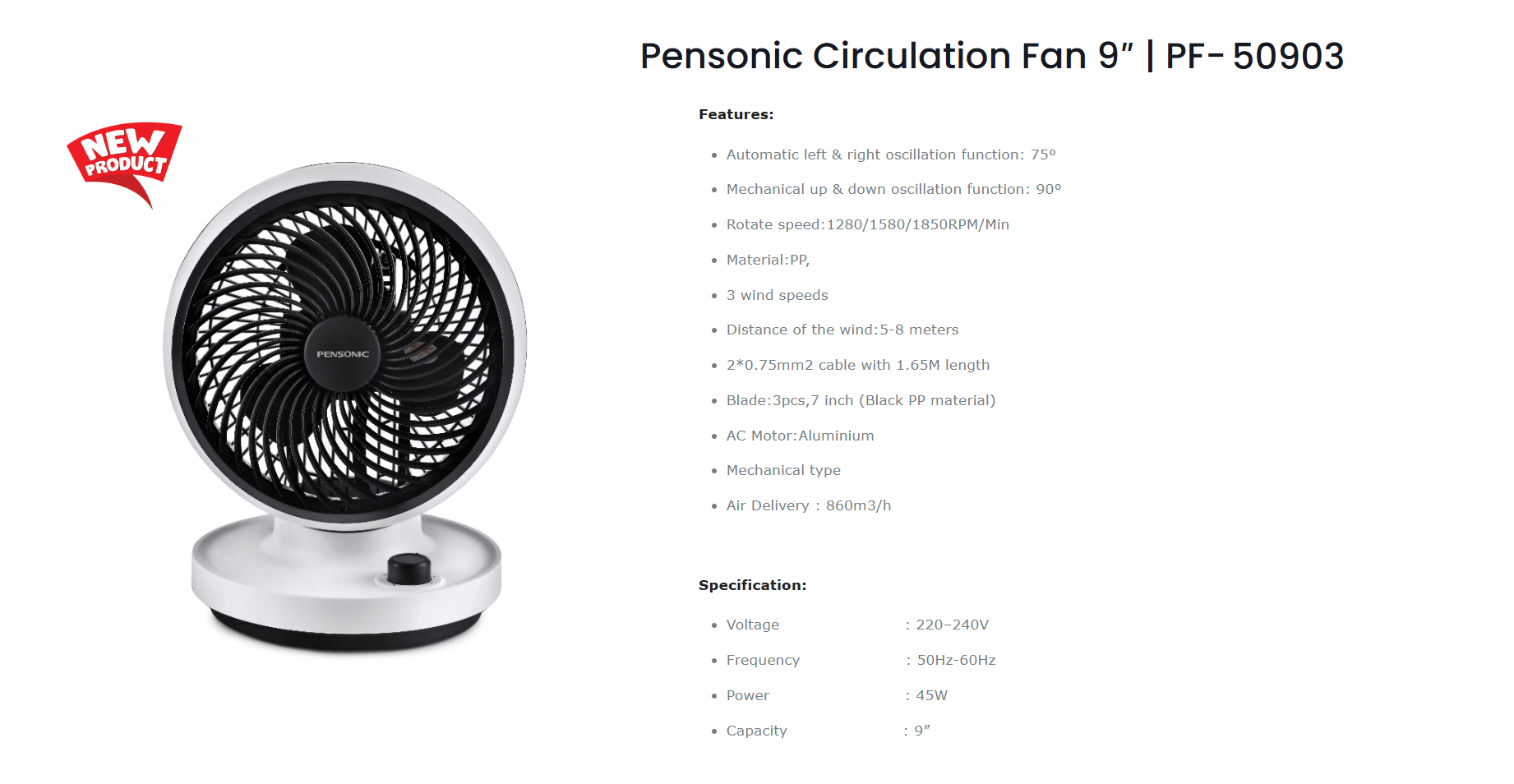 Pensonic 9 Inch Circulation Mini Fan Mini Desk Fan Suitable For Office ...