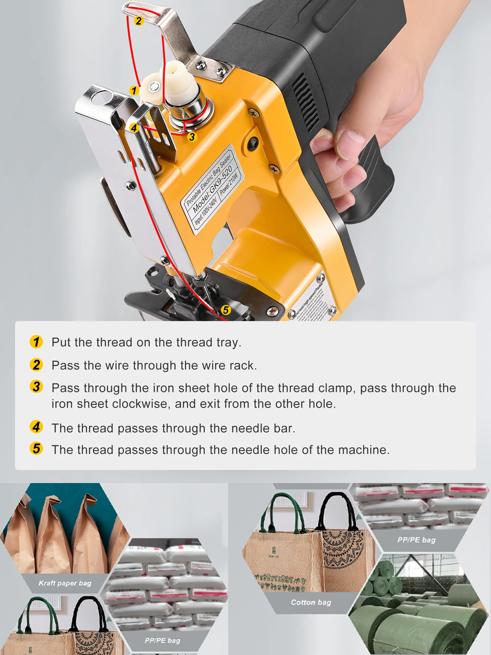 Electric Sewing Machine Handheld Mesin Jahit Industri Thread Portable ...