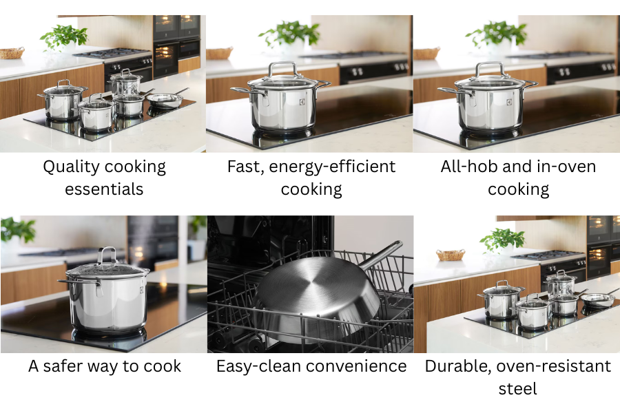 [100% Secure] Tefal/Electrolux Starter Stainless Steel Cookware 6/9pcs ...