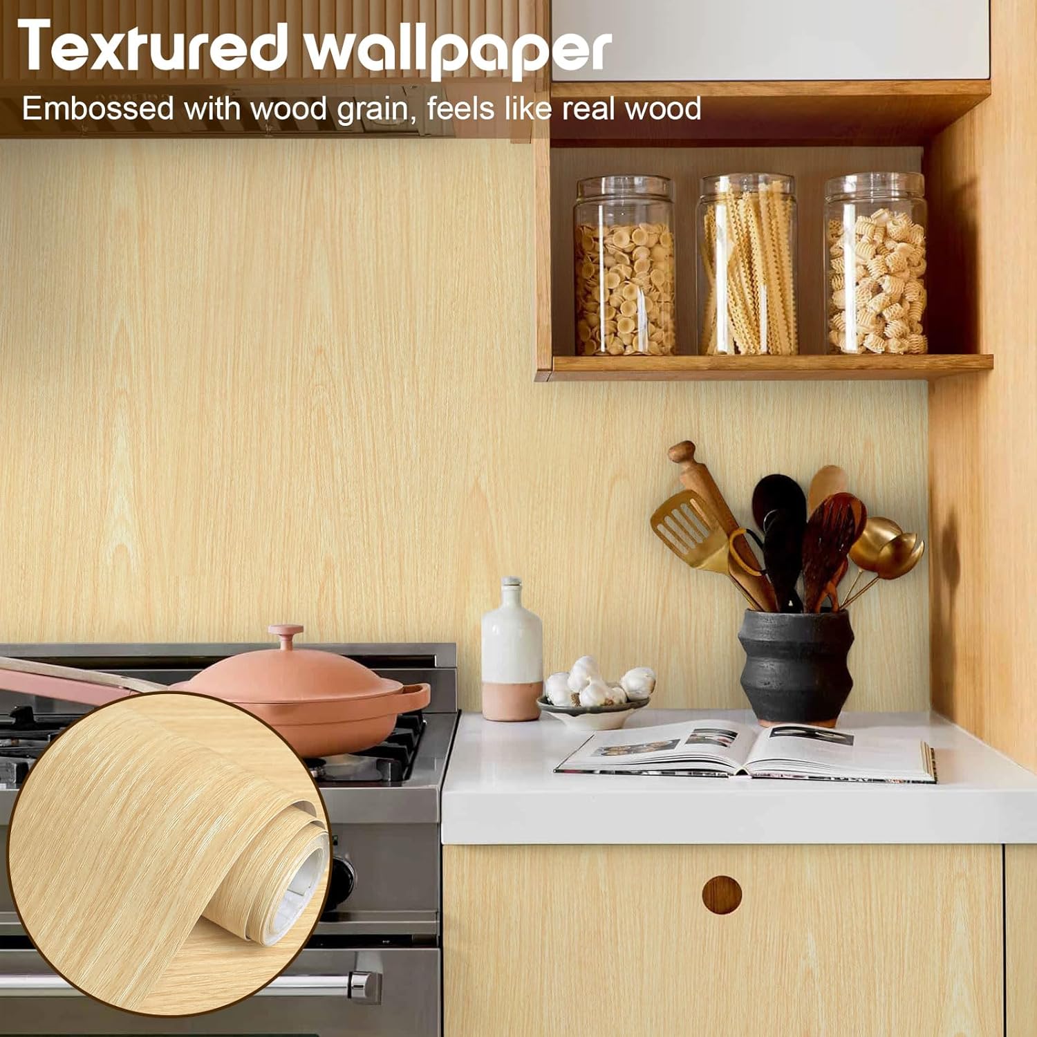 60cm*5M Wood Texture Wallpaper Self-Adhesive Oil Proof Waterproof Wall ...