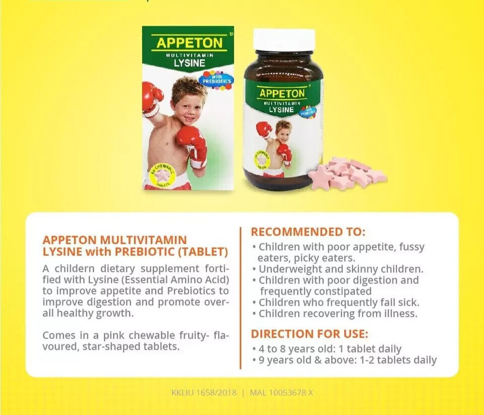 Appeton Multivitamin Lysine Tablets 60 Tablets / 120ml Syrup | Shopee ...