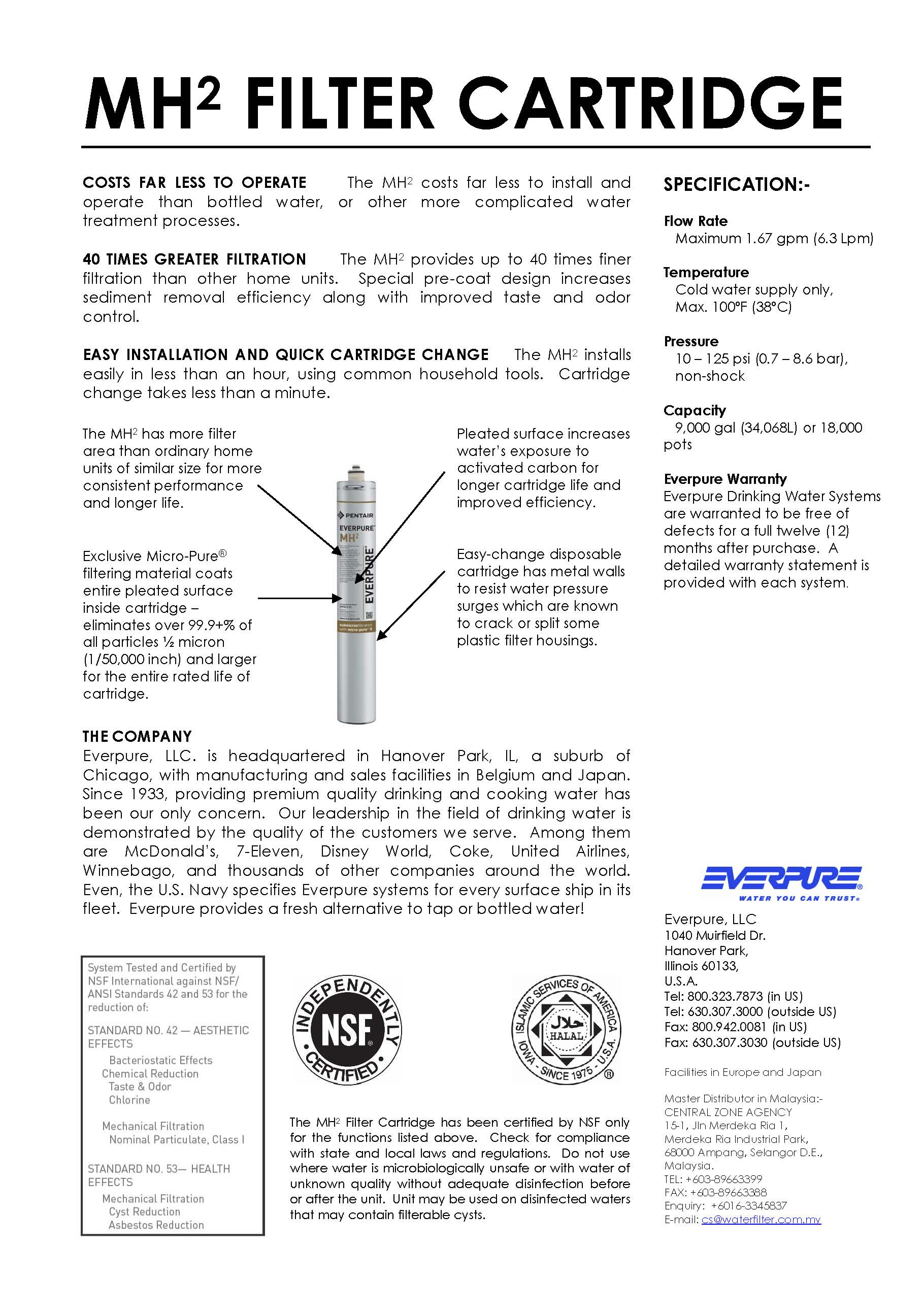 PENTAIR EVERPURE DS2ML-MH2 QL1X Manifold MH2 Cartridge Water Filter ...