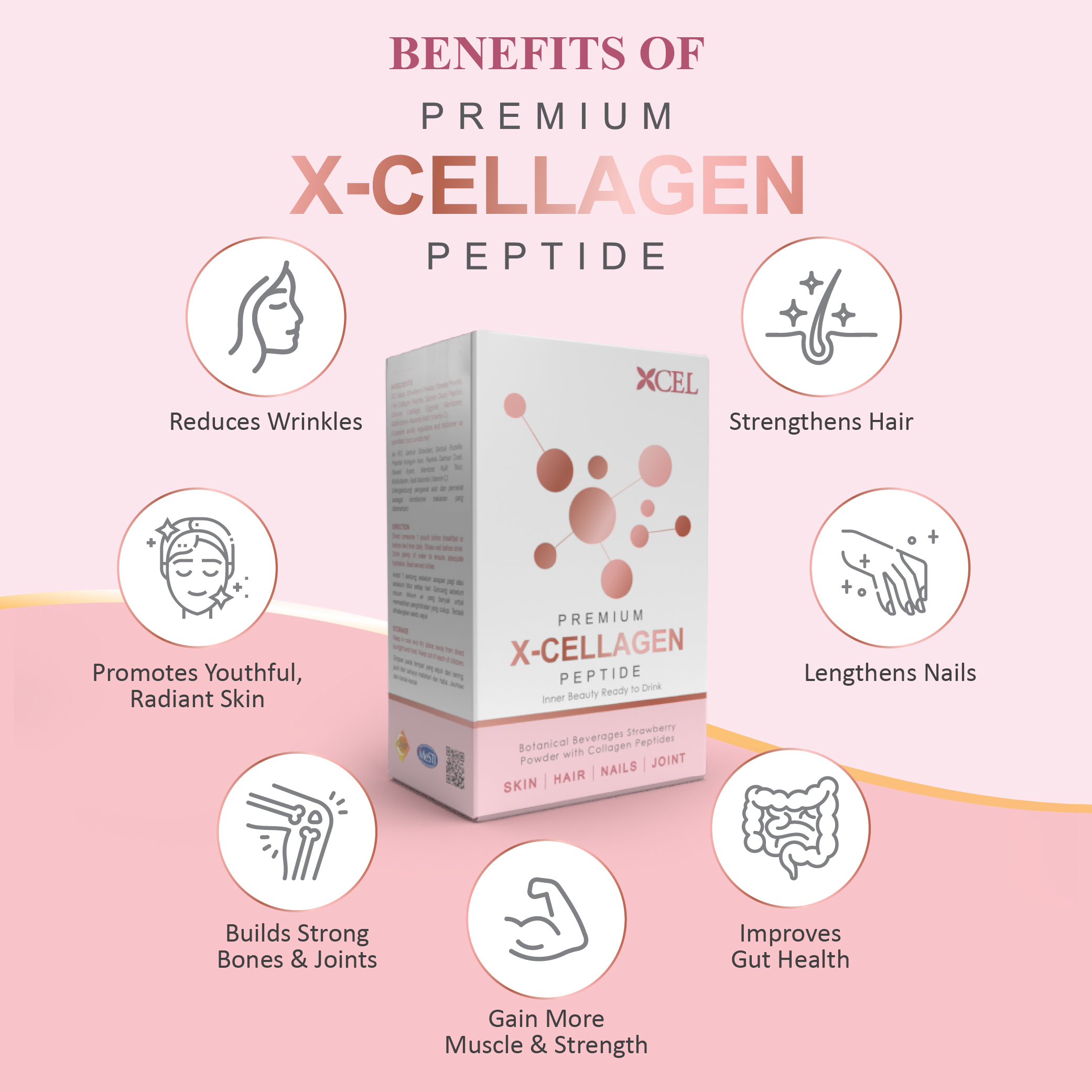 Premium X-cellagen Peptide Best Beauty Collagen Supplement Product 改善皮肤弹性与光泽，促进头发和指甲健康，增强骨骼和关节健康 ...