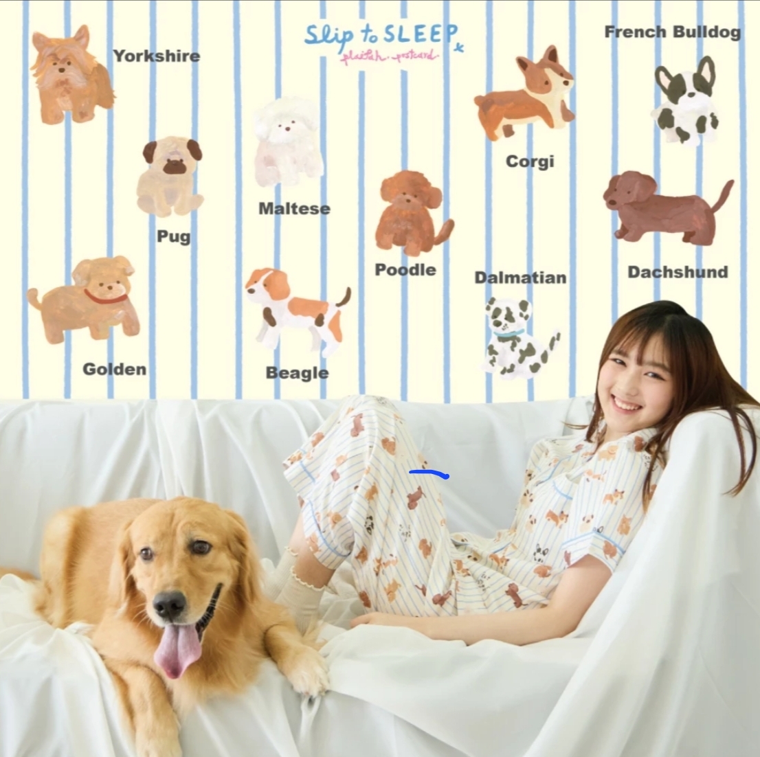 Sliptosleep - Cream Pup pajamas set - baju tidur cotton satin sleepwear ...