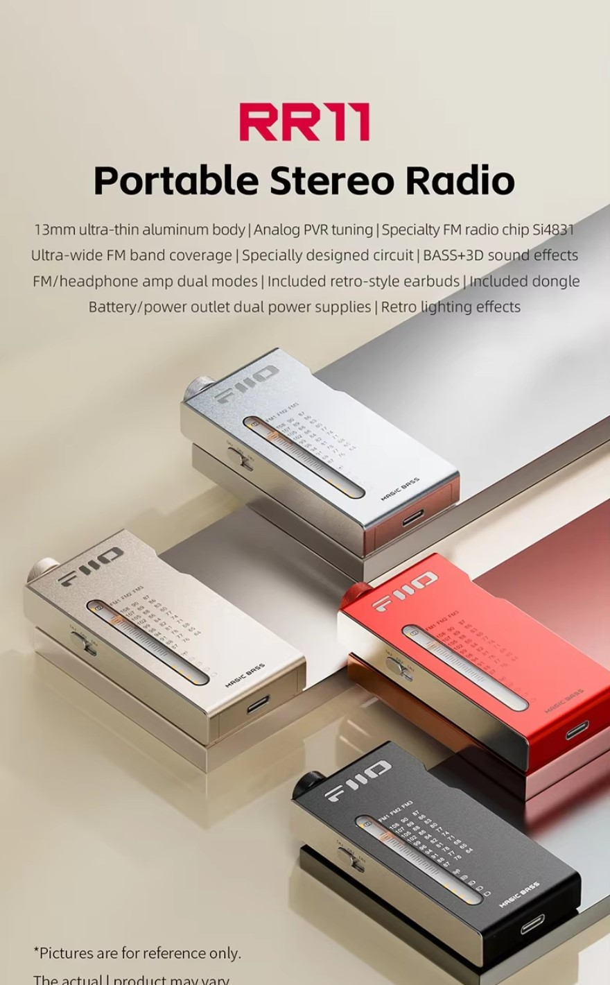 FiiO RR11, Portable Stereo Radio: 13mm Ultra-Thin Aluminum Body, Analog ...