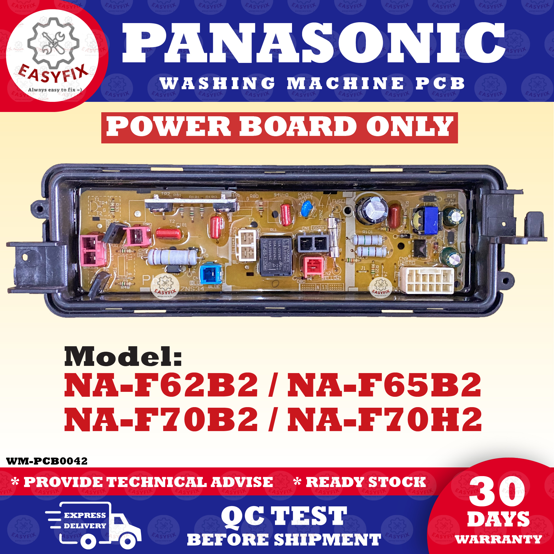 (POWER BOARD ONLY) NA-F62B2 / NA-F65B2 / NA-F70B2 / NA-F70H2 PANASONIC WASHING MACHINE PCB BOARD ...