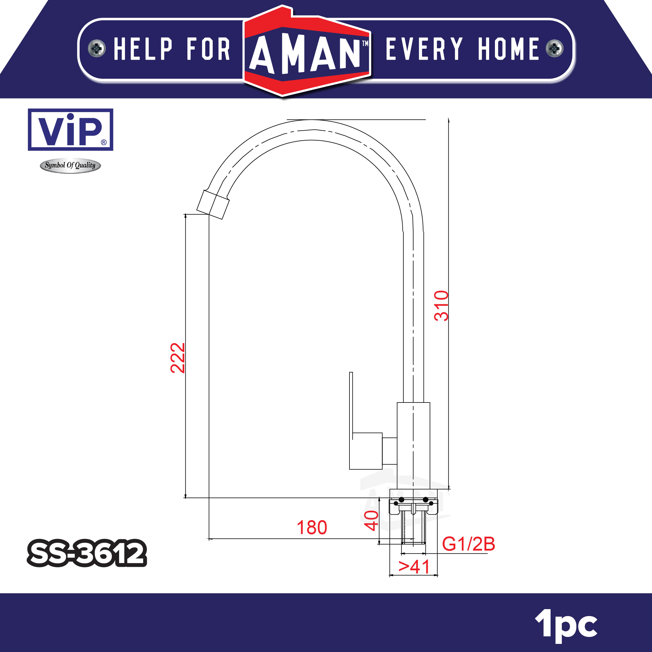 VIP SUS-304 Stainless Steel Pillar Sink Tap Kitchen Sink Tap Basin Tap ...