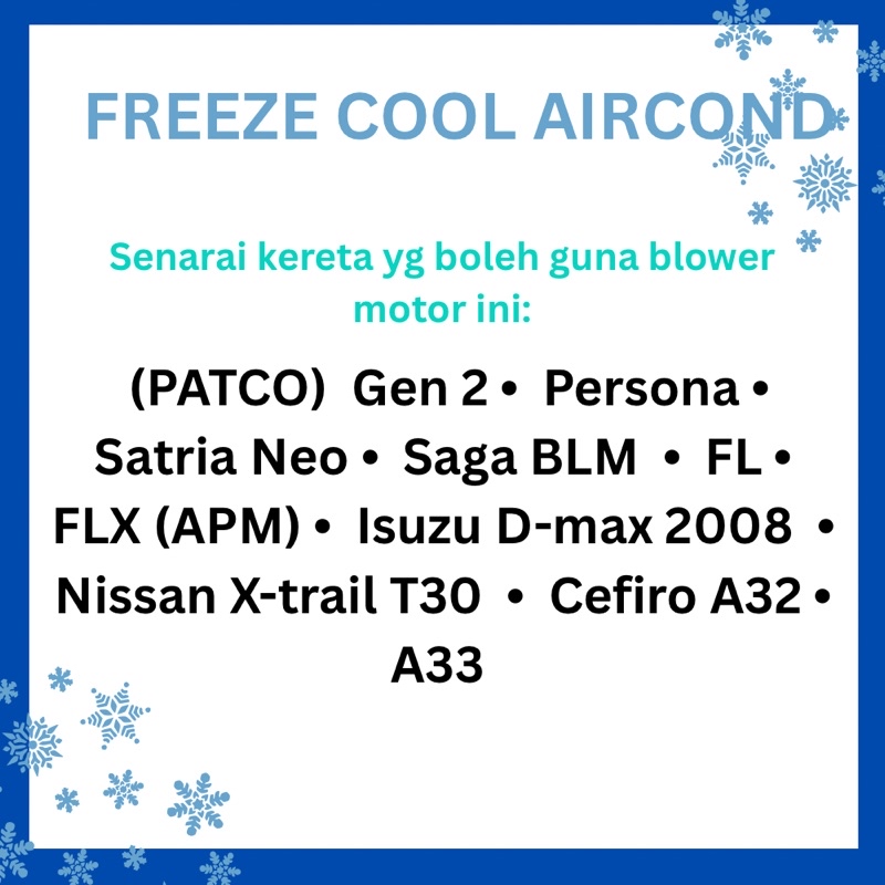 (PATCO) Gen 2 Blower Motor• Resistor• Persona • Satria Neo • Saga BLM ...