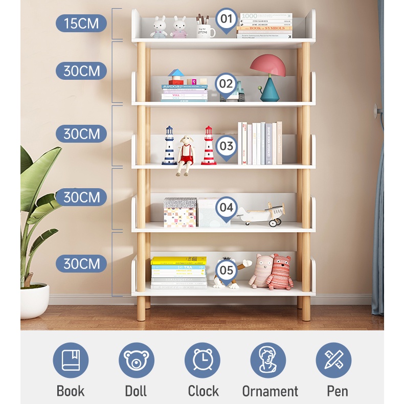 NR Rak Buku 5 Tier BookShelf Multipurpose Rack Wooden Floor Book ...