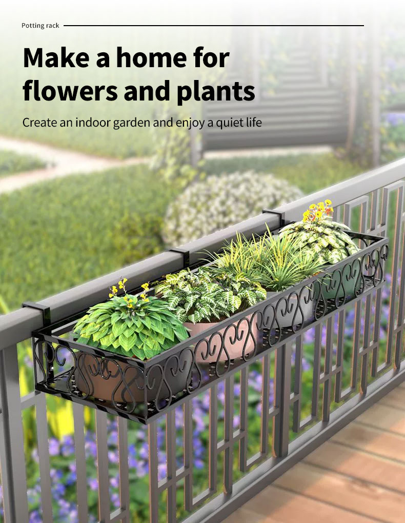 Flower Hanging Rack Balcony Iron Flower Pot Storage Rack Rectangular ...