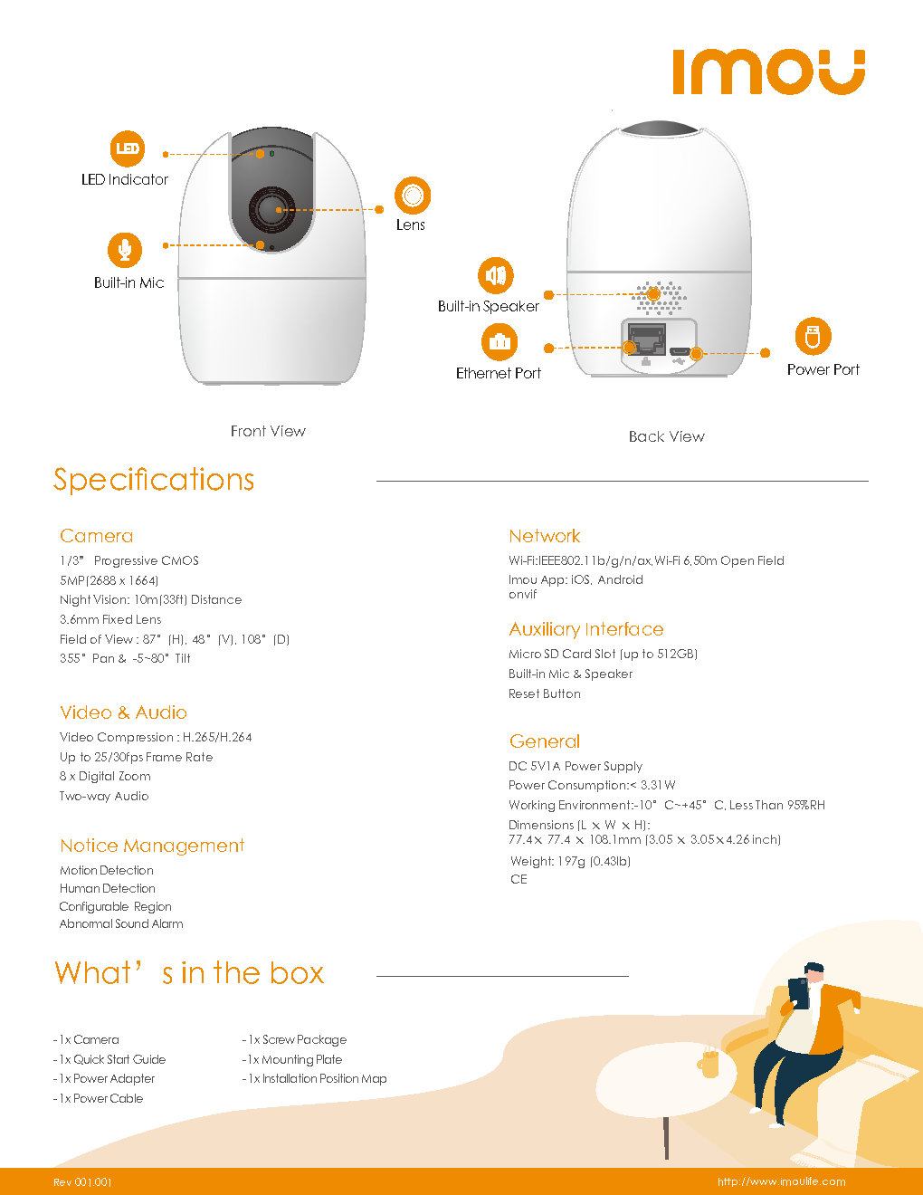 Imou Ranger 2 (3MP/5MP) Indoor Wireless IP Camera AI Human Detection & Siren Two Way Talk Pan ...