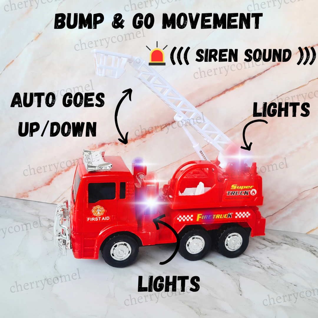 [FREE BATTERIES] Fire Truck Toy with Siren, Lights, Moving Ladder, Bump ...
