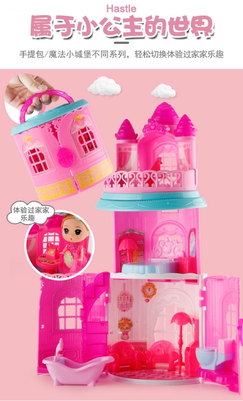 Princess Dollhouse Miniature Cat Figure 3 Layer Doll House Castle with ...