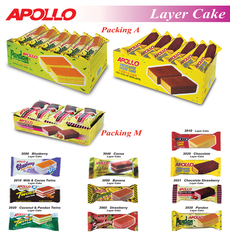 [New Stock] Apollo Layer Cake 18G X 24’S | Chocolate Pandan Strawberry ...