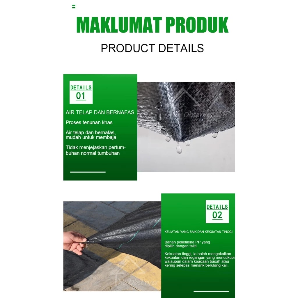 Weedmat Penutup Tanah Kawalan Rumput Saiz 10M/50M/100M Weed Control Mat ...