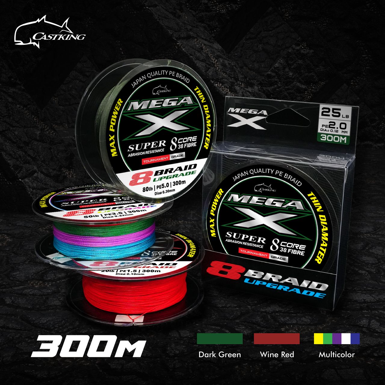 CASTKING MEGA-X 8 Braid Upgrade PE Braided Line 150m 300m X8 8X Casting Jigging Bottom MegaX XOL ...