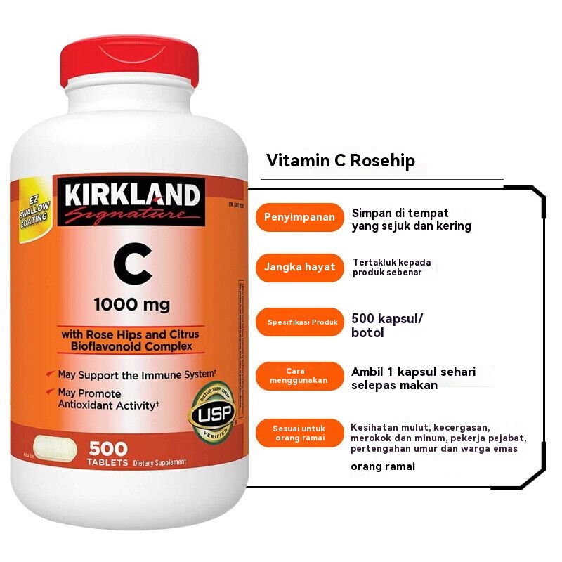 Kirkland Signature Vitamin C Supplement 1000mg 500 Tablets-TK | Shopee ...