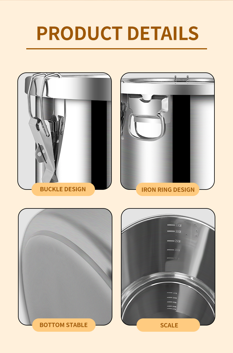 304 Stainless Steel Food Container - Large Rice Bucket 6L/12L/21L/33L ...