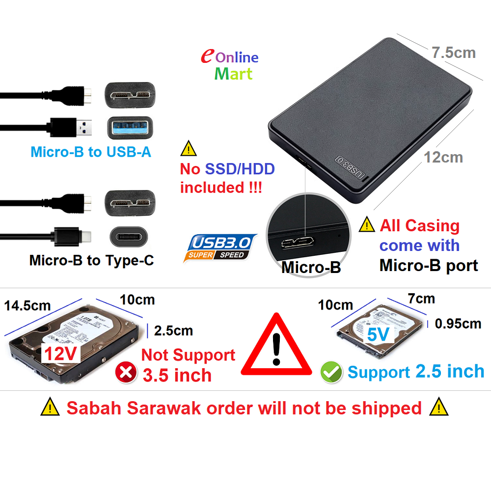USB 3.0 2.5 inch SATA HDD External Enclosure Case Tool-Free 2.5 ...