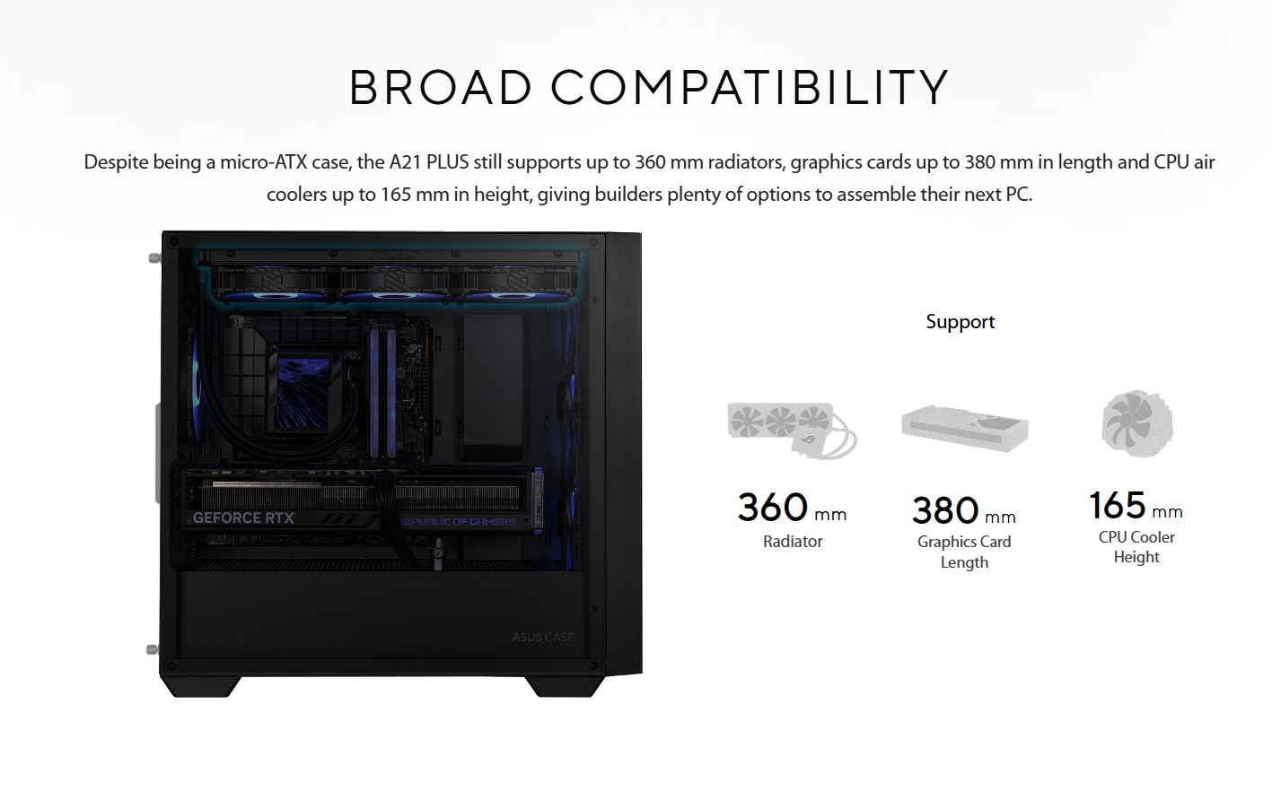 ASUS A21 mATX BTF Casing Black / White / PLUS White with 4x ARGB Fan ...