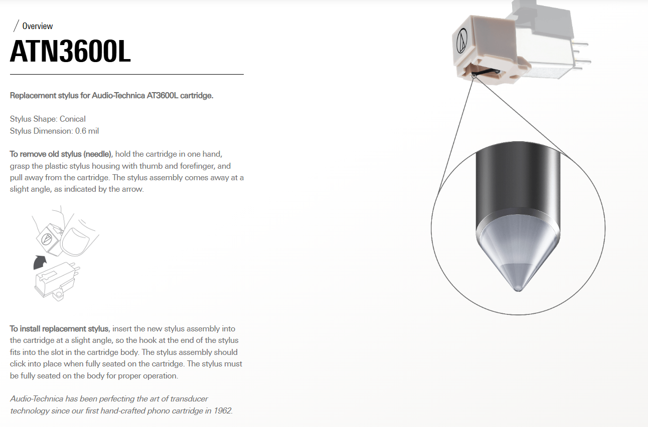 Audio-Technica Replacement Stylus cartridge ATN3600L ATN3600LC | Shopee ...