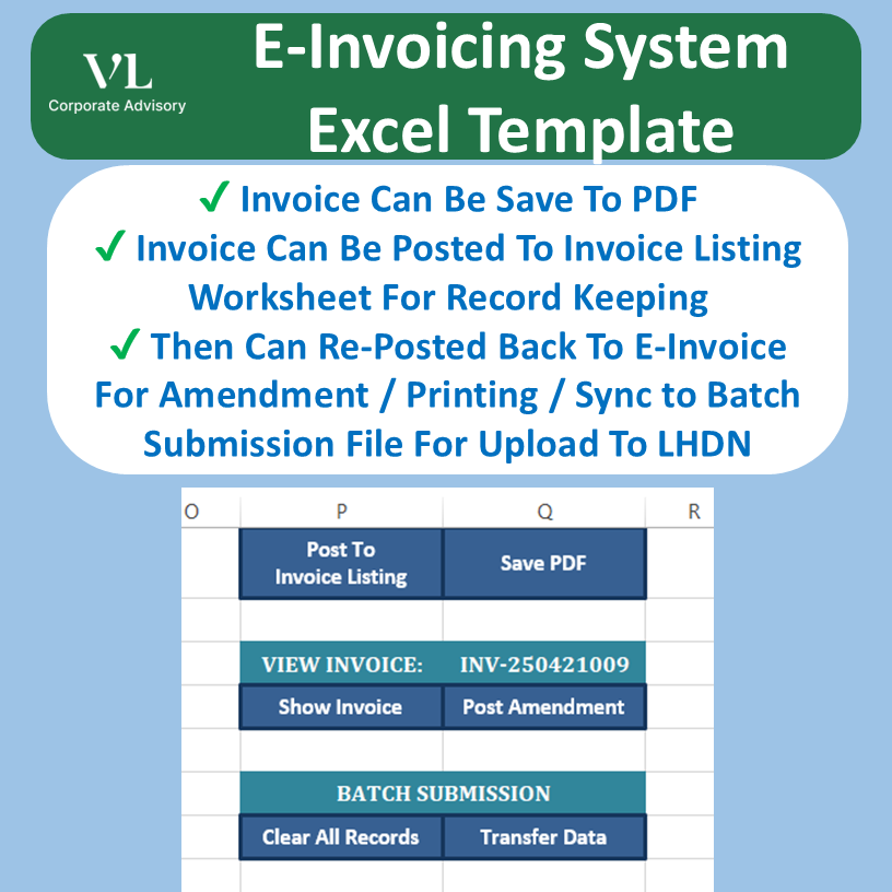 VL E-Invoicing System Excel Template Automated Full Compliant LHDN E-Invoice Format LHDN ...