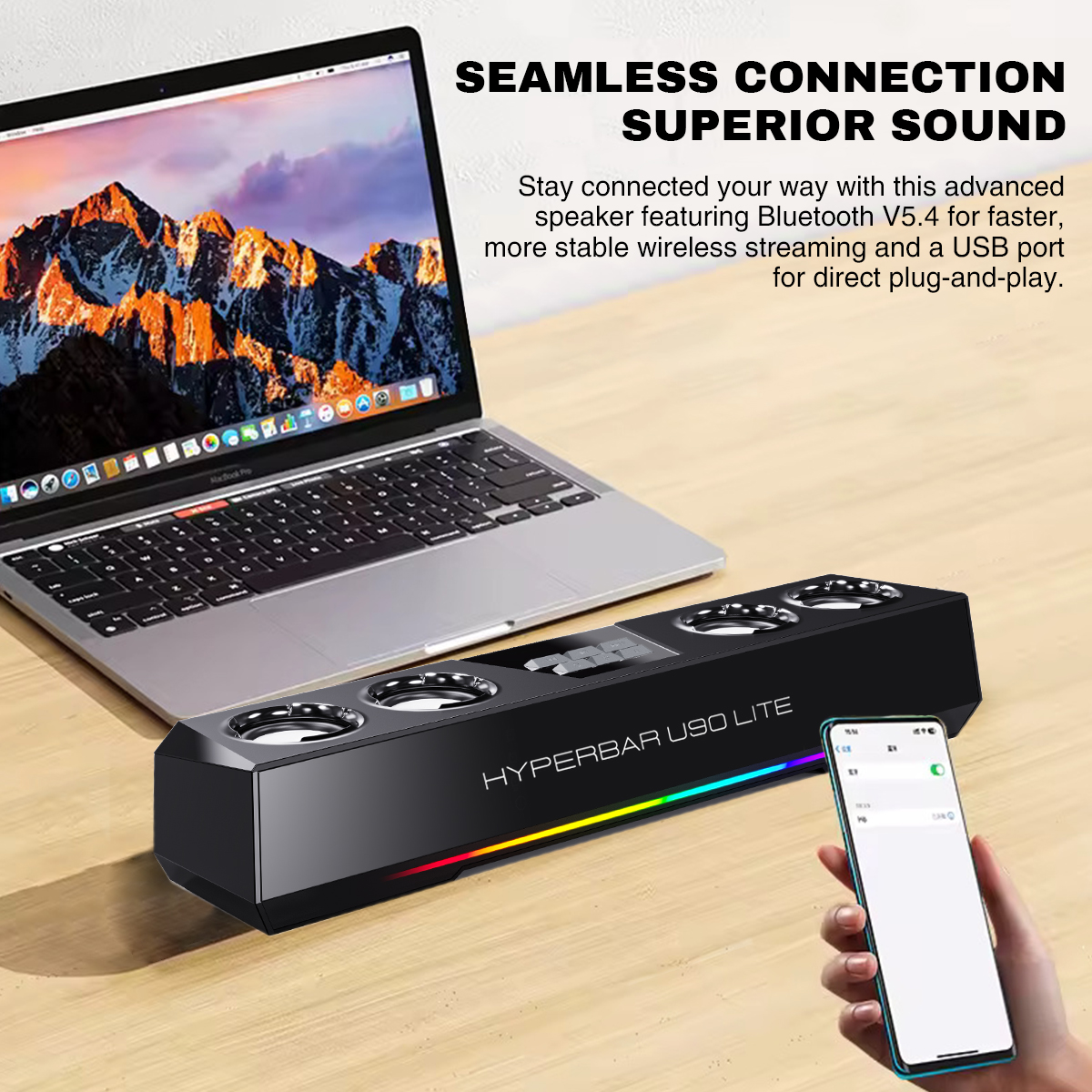 Vinnfier VF Hyperbar U90 Lite RGB Bluetooth Audio USB Powered Soundbar ...