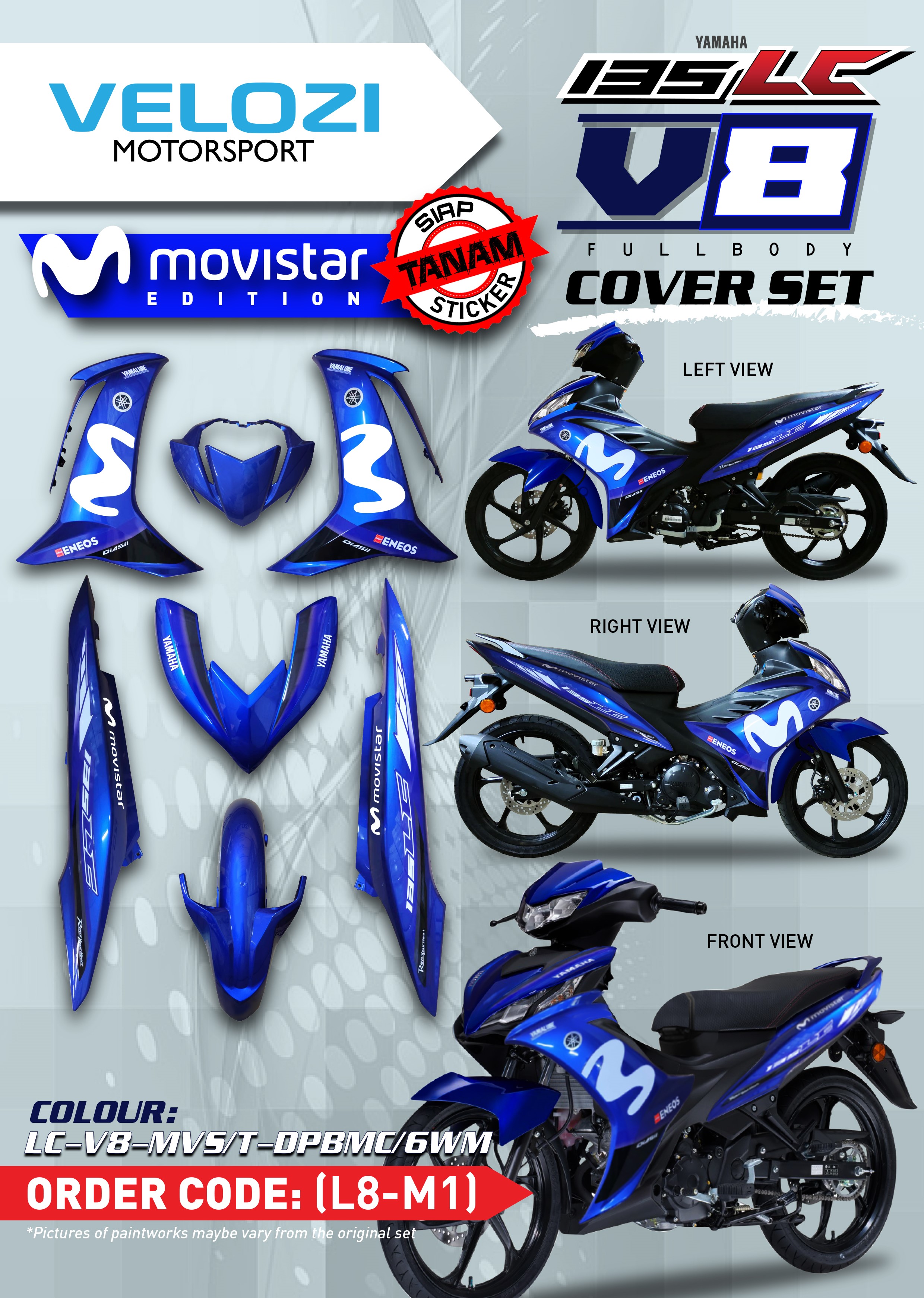 COVERSET YAMAHA LC V8 FI DESIGN MOVISTAR M PUTIH L8-M1 STICKER SIAP ...