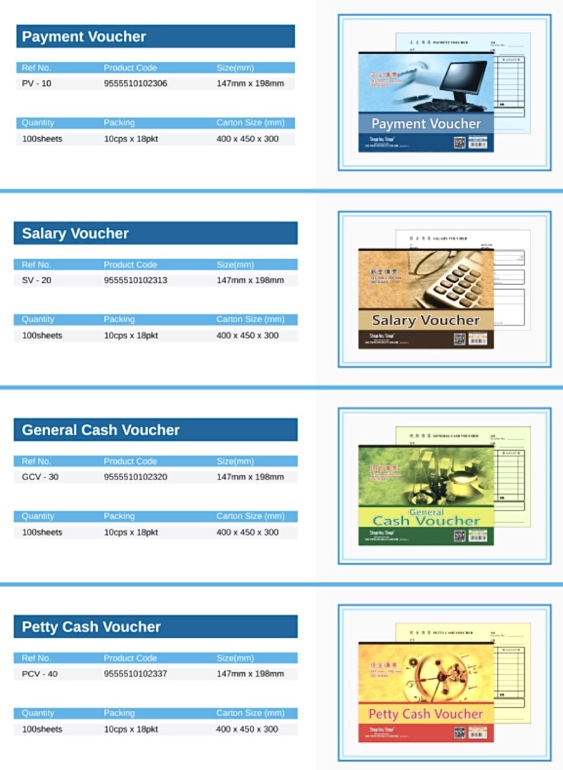 PAYMENT VOUCHER PV10/ SALARY VOUCHER SV20/ CASH VOUCHER GCV30/ SBS PETTY CASH VOUCHER PCV-40 ...