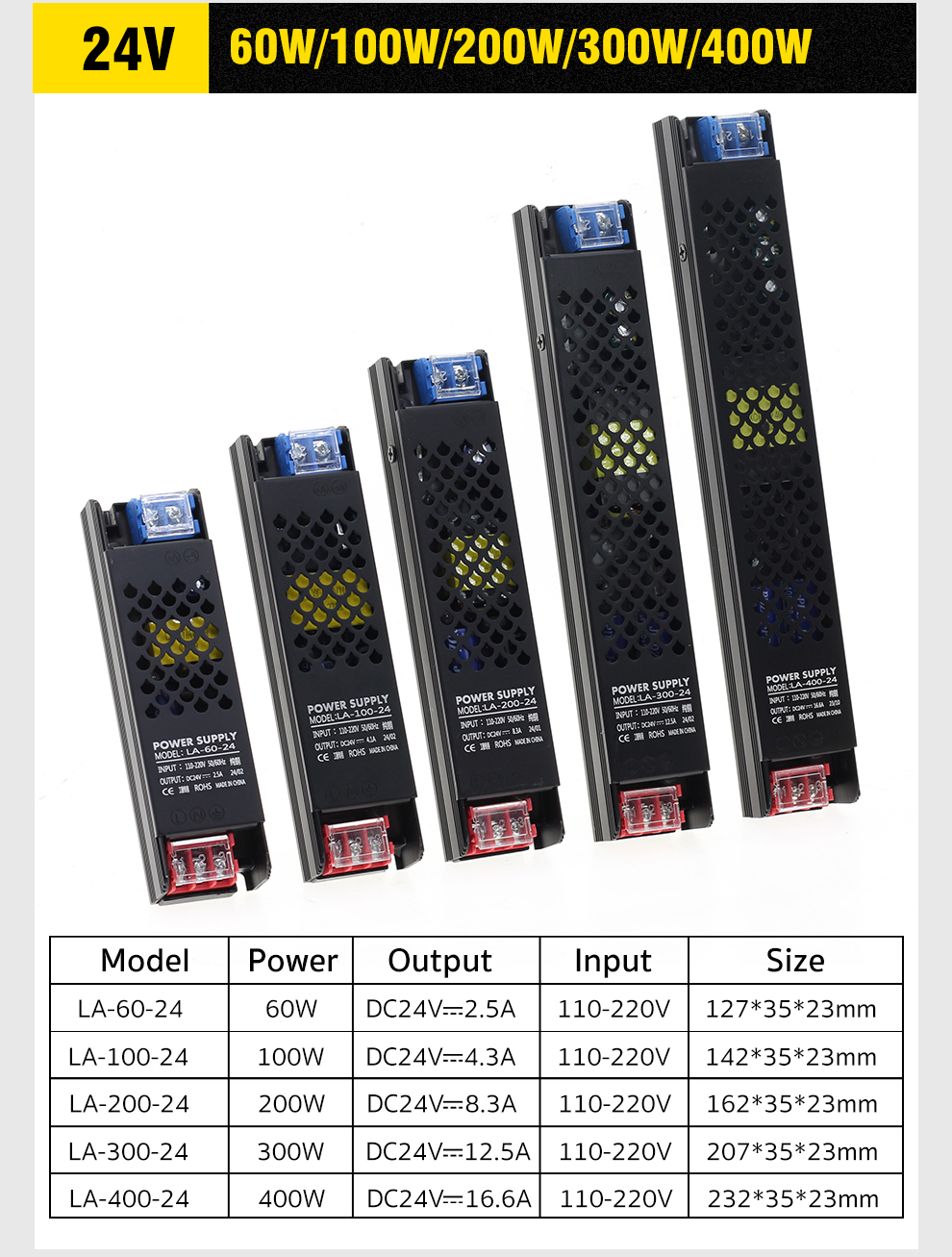 Power supply, Semi-glue filling process DC12V/24V 60W/100W/200W/300W/400W transformer/Power ...