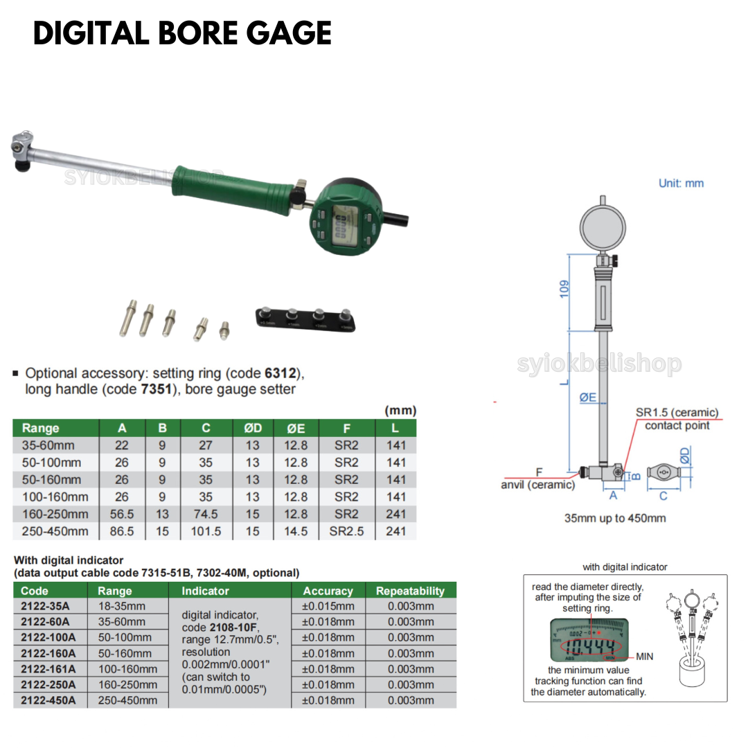 INSIZE Dial Bore Gage Digital Bore Gage 2322 Dial Bore Gage / 2122 ...